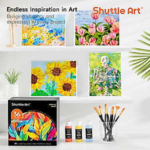 Shuttle Art Acrylic Paint Set, 36 Colors Acrylic Paint (2oz/Bottle) with Brushes & Palette, Rich Pigments Non-toxic Paint for Artists Kids & Adults, Art Supplies for Canvas Rock Ceramic Wood Painting