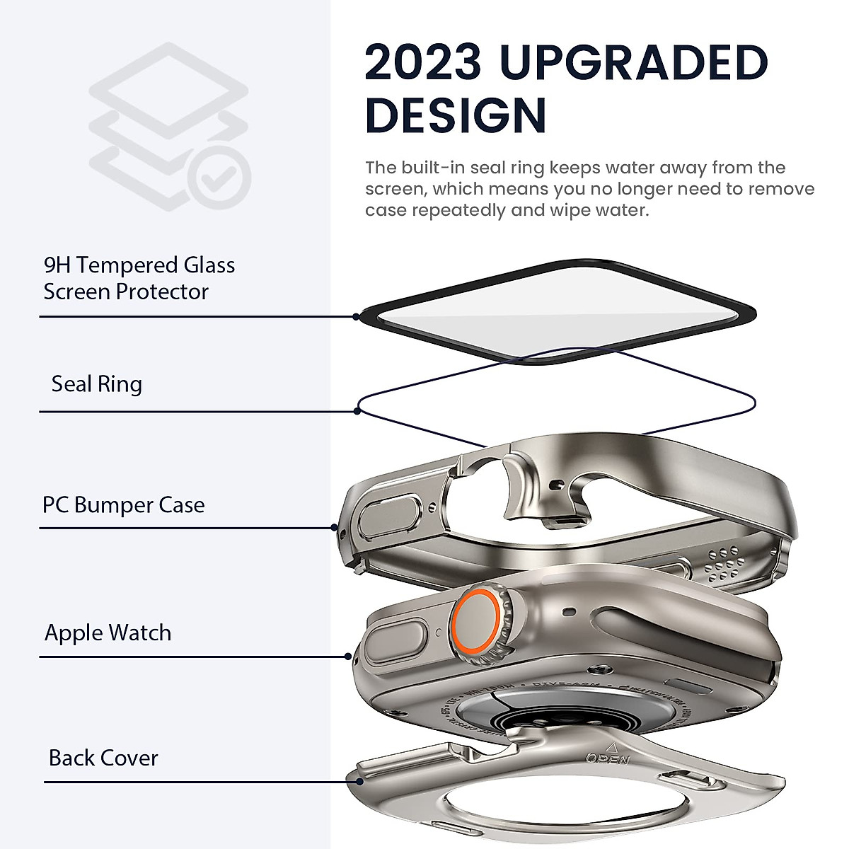 Tensea (2 in 1) for Waterproof Apple Watch Ultra 2/Ultra Screen Protector Case 49mm Accessories, iWatch Protective PC Face Cover Built-in Tempered Glass Film, Front and Back Bumper (49 mm)