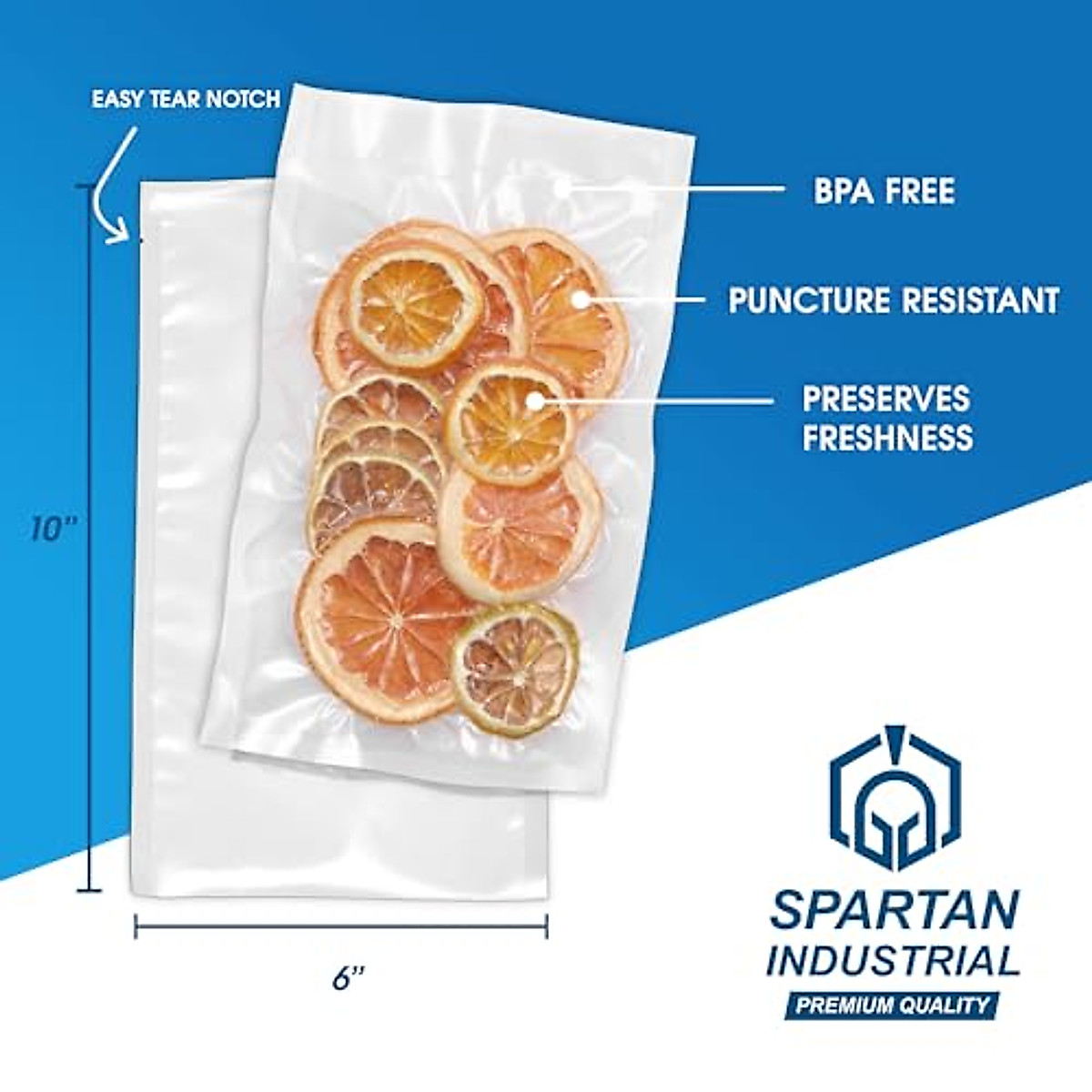 Spartan Industrial - 6" X 10" Vacuum Seal Bags for Food, Marinating, Freezing, Sous Vide Cooking - BPA-Free, Pack of 110