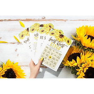 Your Main Event Prints Sunflower Bridal Shower Bachelorette Games - He Said She Said, Find The Guest Quest, Would She Rather, Phone Game - 25 Games Each, Printed Front and Back, 1 Game Per Side