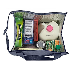 Hannah Large Capacity Heavy Duty Insulated Smart Shopping Bag - Strong Reusable Grocery Tote (2 Pack, Navy)