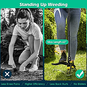 Weed Puller with Long Handle- 63inch - Adjustable Stand Up Weed Puller Tool, Heavy Duty Stand Dandelion Digger Puller, Ergonomic Standing Weeding Puller Tool Weed Picker for Garden Lawn Farmland