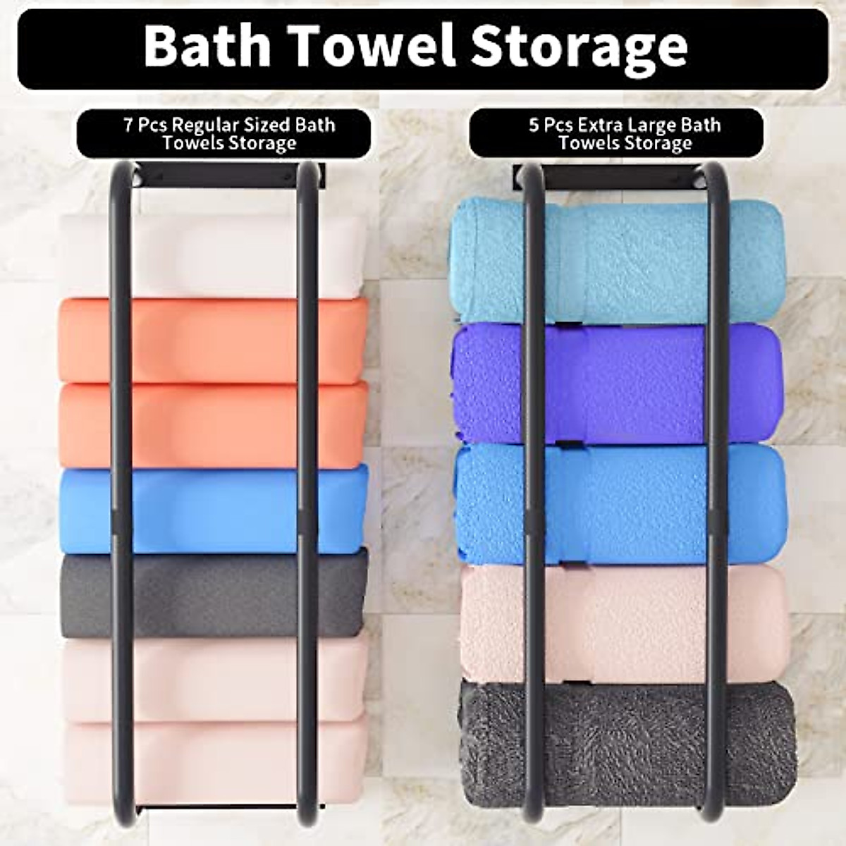 YYP Towel Racks for Bathroom, Towel Rack Wall Mounted, Stainless Steel Towel Holder for Bathroom Wall, Easy to Install Bathroom Towel Storage, Black