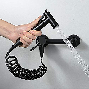 MINJING Toilet Bidet Faucet, Matte Black Brass Hot and Cold Water for Bathroom Shower Head Self Cleaning Hand Sprayer