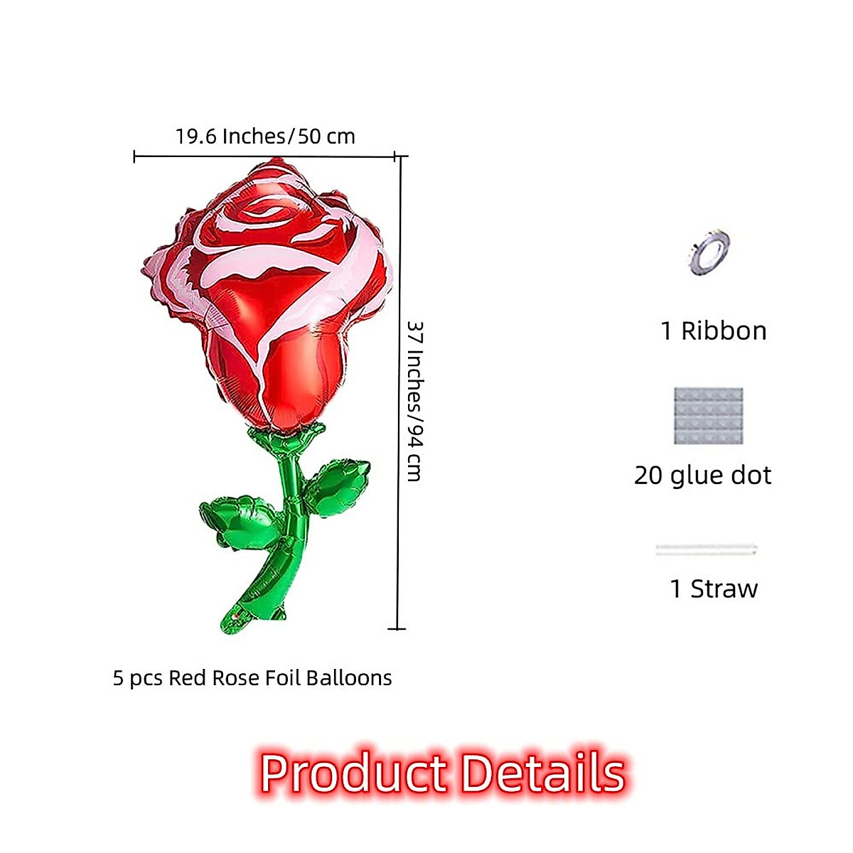 DUXUANT 5 pcs Giant Red Rose Flower Balloons 37 Inch | Rose Shaped Foil Balloons for Romantic Wedding Valentine's Day Mother's Day Graduation Birthday Baby Shower Party Decoration
