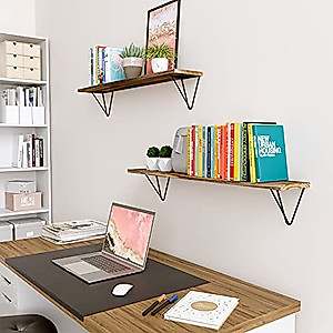 Wallniture Colmar Bathroom Shelves for Over The Toilet Storage, 36"x6" Floating Shelves for Wall Storage, Dark Burned Wood Wall Shelves Set of 2