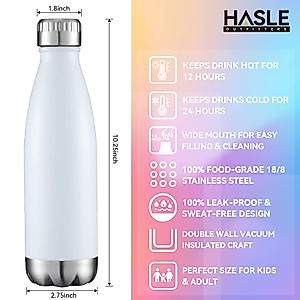 HASLE OUTFITTERS 17oz Stainless Steel Water Bottles, Vacuum Insulated Water Bottles Double Walled Powder Coated Reusable Metal Sports Water Bottles Keep Drinks Hot and Cold, White, 1Pack