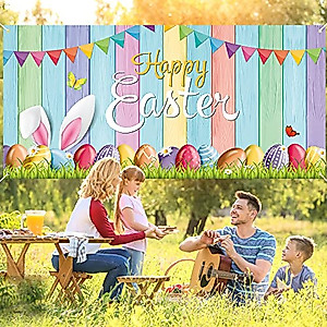 Easter Garage Door Decoration Happy Easter Garage Door Banner Large Easter Bunny Egg Spring Flower Cover Background Decal for Outdoor Indoor Hanging Party Supplies 6 x 13 ft