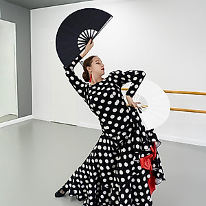 MDDRUIQI Hand Fans for Women Foldable - Rave Fan - 2 Pack Large Folding Fan | Halloween Party Favors - Nylon-Cloth Vintage Retro Fabric Fans Chinese Kung Fu Tai Chi Festival Dance Hand Held Fan