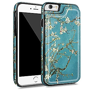 Hoofur iPhone SE 2022 Case, iPhone SE 2020 Case, Slim Fit Premium Leather iPhone 7 Wallet Cases Card Slots Shockproof Folio Flip Protective Defender Shell for iPhone 7/8/SE (Almond Blossom)