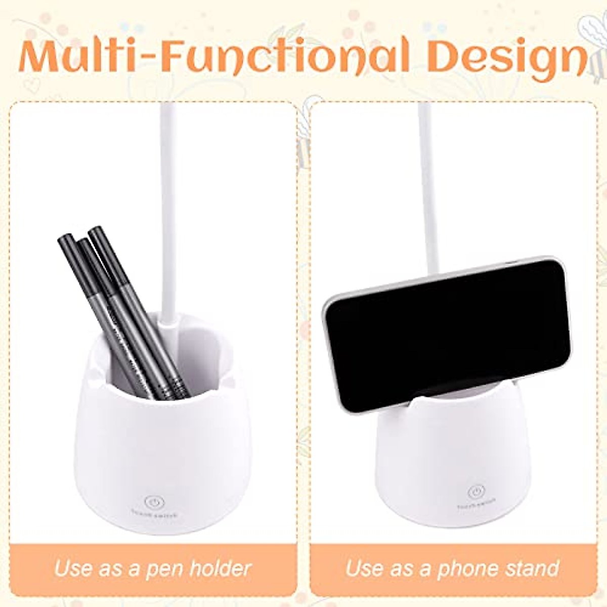 UOIXPUHUO LED Desk Lamp Desk Light for Home Office, Eye-Caring Small Desk Lamp with USB Charging Port for Kids, Reading Lamp for Desk with 3 Lighting Modes for College Dorm Room