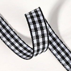 Micomon Buffalo Check Ribbon Black and White Gingham Ribbon 25 Yards for Crafts (3/8", Black)