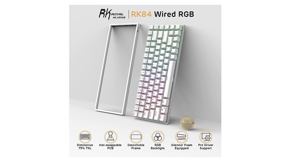 RK ROYAL KLUDGE RK84 Wired RGB 75% Mechanical Keyboard
