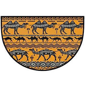 Ethnic Animals Camels Half Round Doormat Water Absorption Half Circle Rug Non-Slip Semi Circle Area Rugs Durable Washable Indoor Entrance Doormat for Bathroom Bedroom Kitchen Home Decor 36x24in