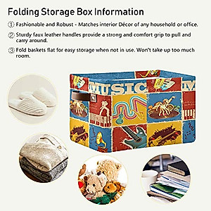 Storage Bins Vintage Music Instrument Storage Basket Collapsible Cube Rectangle with Handle Storage Box for Shelves Home Office Closet 2 Pack