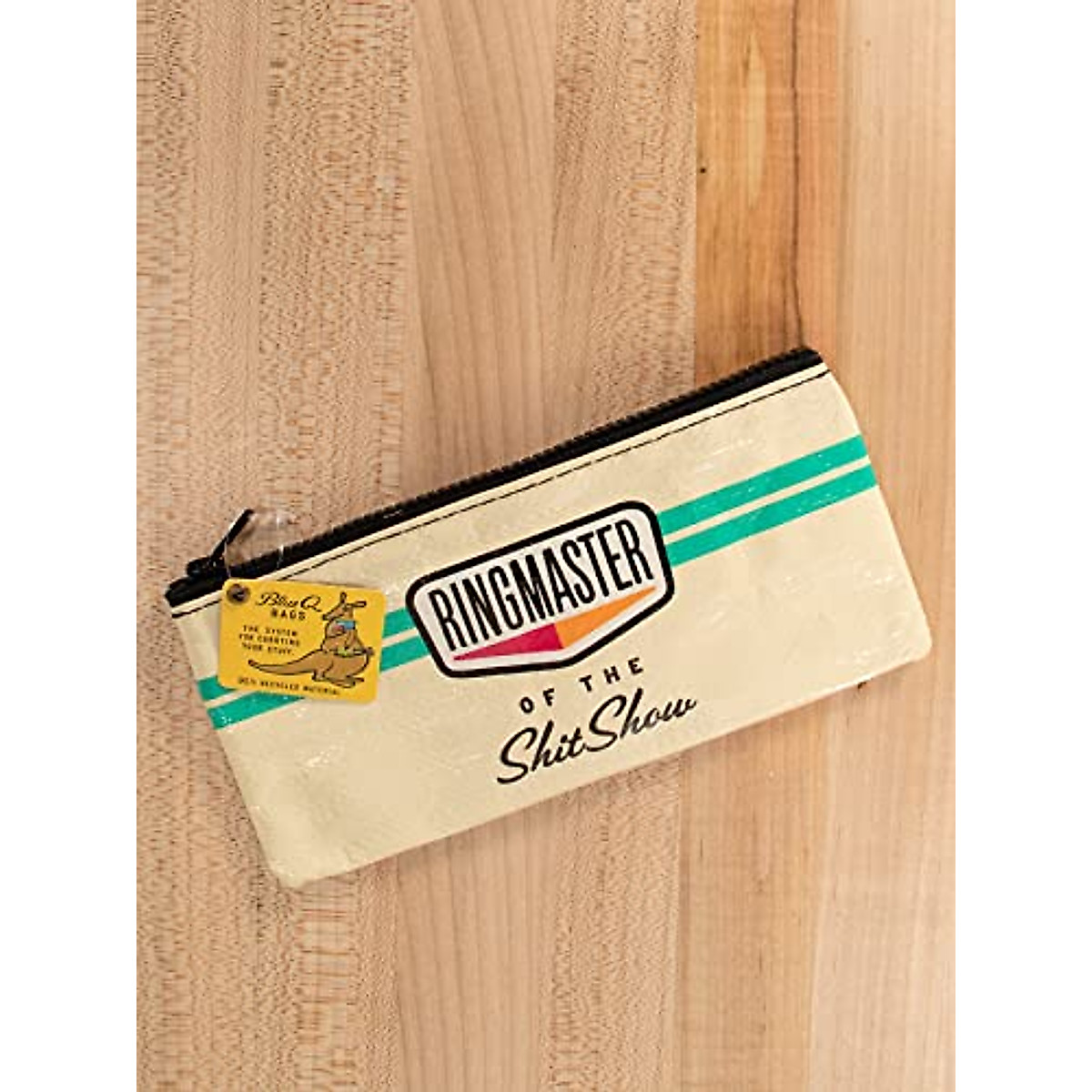 Blue Q Pencil Cases - chunky zipper, sturdy and easy-to-clean, 4.25" h x 8.5" w, made from 95% recycled material (Ringmaster Shit Show)