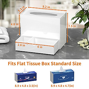 Femeli Acrylic Tissue Box Cover, White Multifunctional Tissue Box Organizer,Modern Rectangular Tissue Box Holder with Drawer for Bathroom,Bedrooms,Office