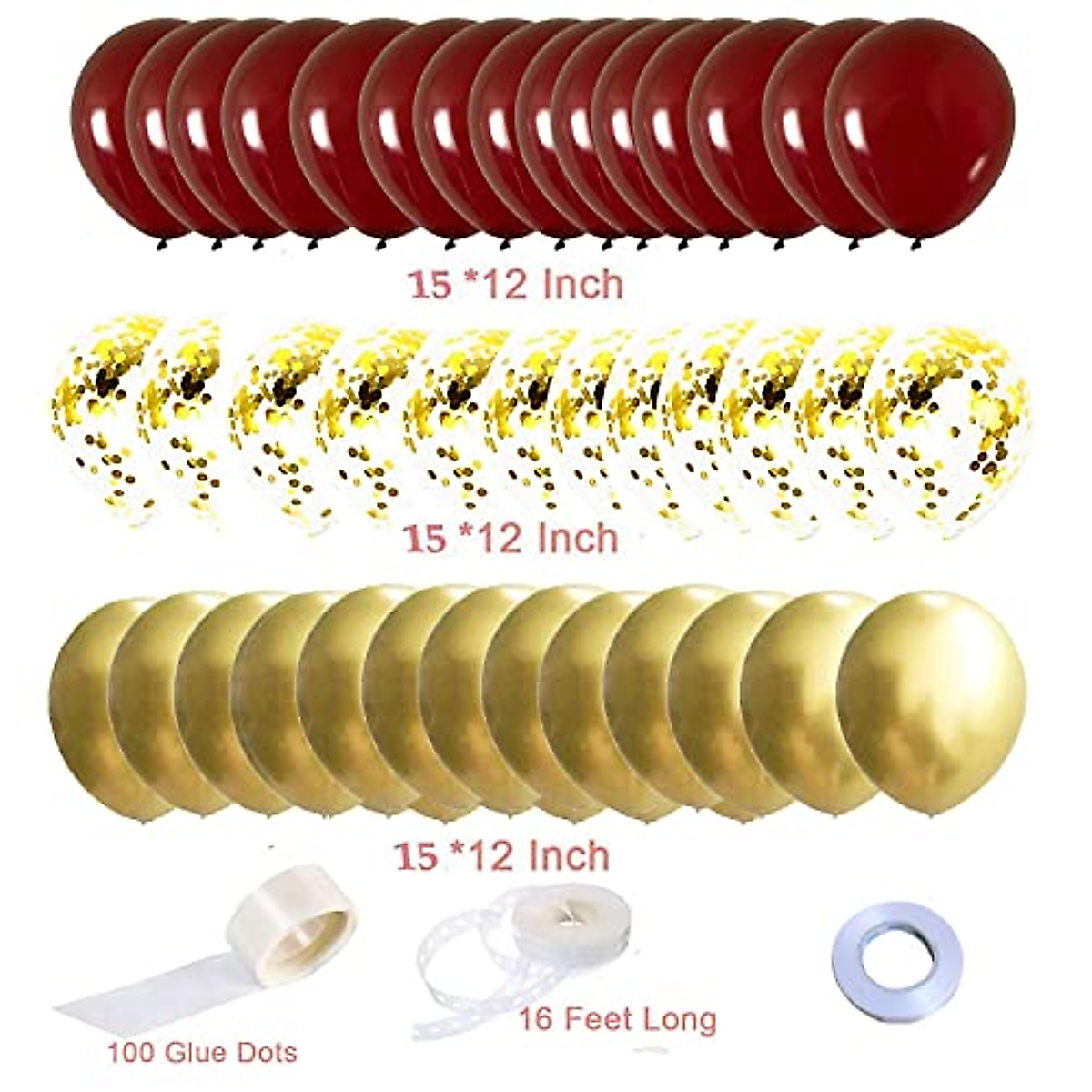 Graduation Party Decorations 2023 Maroon Grad/Maroon Gold Balloon Garland Burgundy Gold Balloons 45pcs/Fall Birthday Party Decorations Women Burgundy Gold/Burgundy Gold Wedding/Fall Bridal Shower