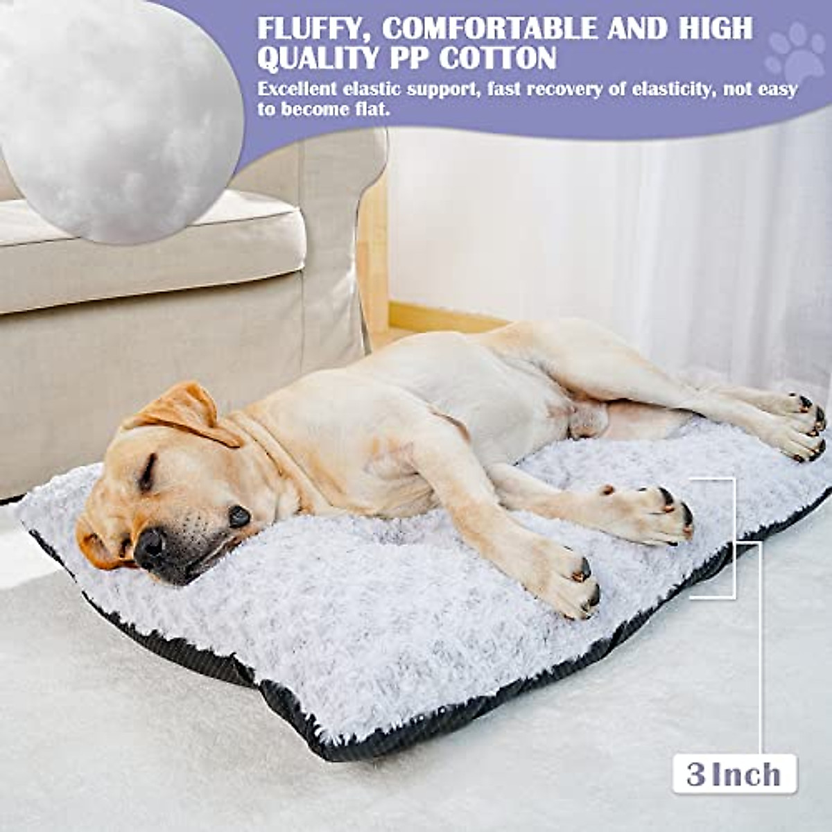 DOGKE Large Washable Dog Bed Deluxe Fluffy Plush Dog Crate Pad，Dog Beds Made for Large, Medium, Small Dogs and Cats, Anti-Slip Dog Crate Bed for Sleeping and Anti Anxiety, 32"x22", Gray