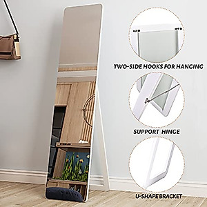 SogesHome 63'' x 15'' Full Length Body Mirror, Full Body Mirror Wall Mirror, Floor Mirror with Stand, Dressing Mirror for Bedroom, Living-Room, White