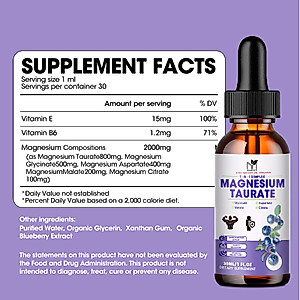 (2 Pack) Magnesium Complex Liquid Supplement, 2000mg Magnesium Taurate with Magnesium Glycinate 500mg,Malate,Aspartate,for Cardiovascular Health,Sleep,Calm,Cramps Support