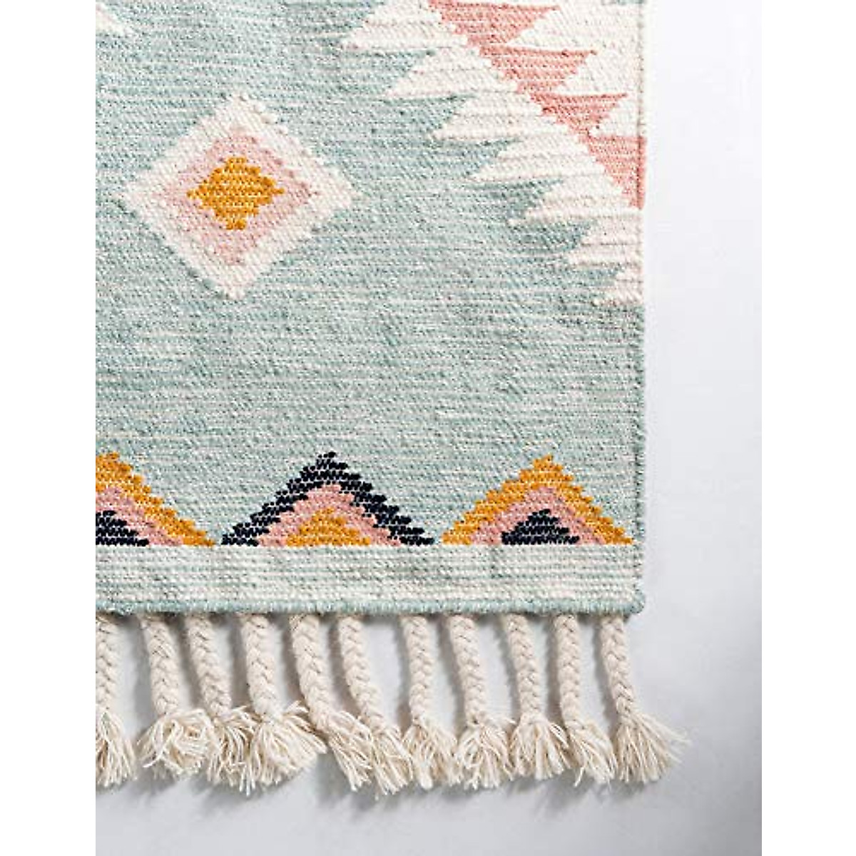 Unique Loom Mesa Collection Geometric, Natural Fibers, Southwestern, Bohemian Area Rug, 3' 3" x 5' 1" Rectangle, Light Aqua/Ivory
