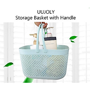 UUJOLY Plastic Organizer Storage Baskets with Handles, Shower Caddy Bins Organizer for Bathroom and kitchen (Blue)