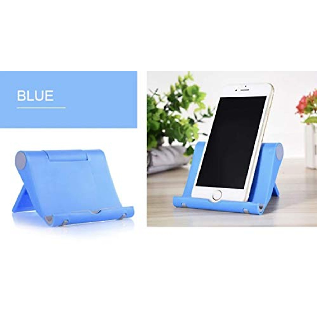 Pokanic Cell Phone Multi-Angle Stand Holder Mount Cradle Organizer Charger Station Tablet Desktop Bed Office School Kitchen Travel Foldable Portable Adjustable Universal Smartphones (Blue)