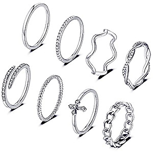 Honsny 14K Gold Plated Stacking Rings Set for Women, Stackable Knuckle Thumb Rings Thin Dainty Silver Rings for Teen Girls Wedding Eternity Band Simple Rose Gold Ring Size 4-11