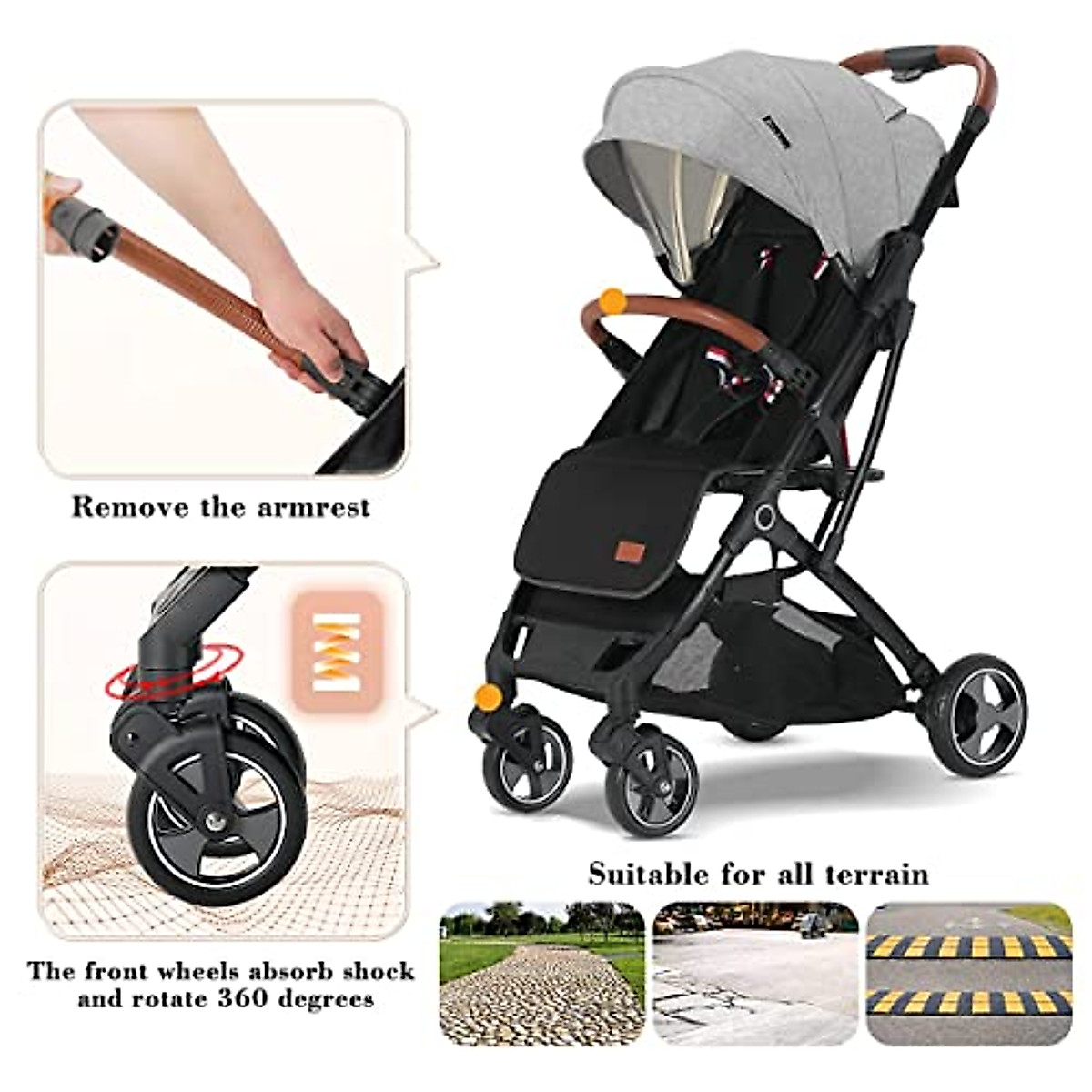 Blahoo Lightweight Baby Stroller, Folding Compact Travel Stroller for Airplane, Umbrella Stroller for Toddler(Gray)