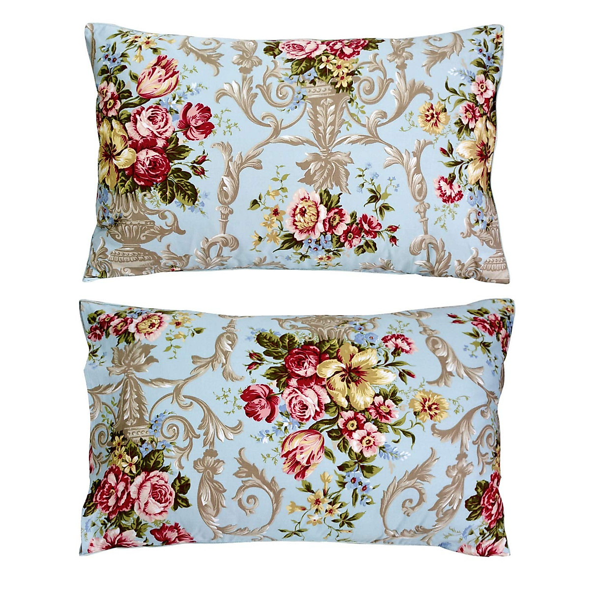 FADFAY Shabby Floral Bedding Elegant Peony Sheets Set Luxury Bedding Collections 800 Thread Count 100% Egyptian Cotton Deep Pocket, 4 Piece-Queen Size