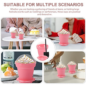Kichvoe Flower Pot Dessert Cups 25 Sets Novelty Ice Cream Cups with Dome Lids Shovel Spoon for Appetizer Mousse Parfait Yogurt Pink