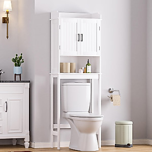 VEIKOU Over The Toilet Storage Cabinet, Bathroom Cabinet Over Toilet, Freestanding Over The Toilet Storage/Adjustable Shelf, Storage Rack, White
