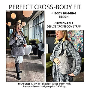 Lunch Bags for Women, Insulated Tote Bag, Large Fashionable Lunch-box Totes | Crossbody Womens Bags for Work | Big Cooler Purse, Removable Shoulder Strap, 4 Pockets | Simple Modern Lunch-Boxes Grey