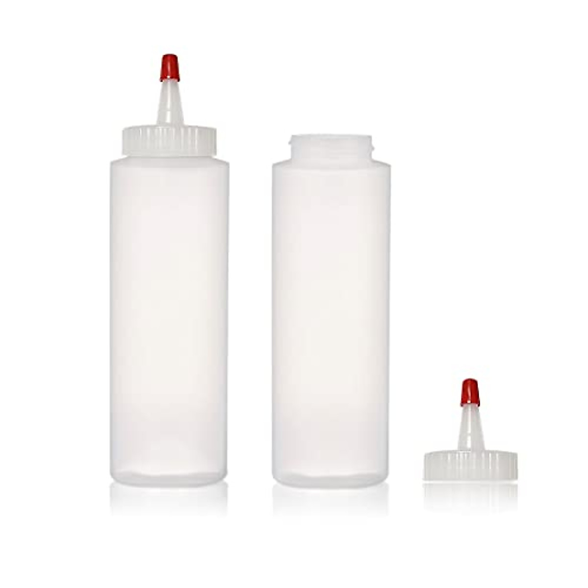 ljdeals 8 oz Plastic Squeeze Condiment bottles, Wide Mouth, Red Sealer Yorker Cap, Dispensing Bottles for Icing, Ketchup, Sauces and more, Pack of 6, made in USA