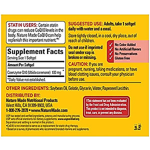 Nature Made CoQ10 100 mg, Dietary Supplement for Heart Health Support, 120 Softgels, 120 Day Supply