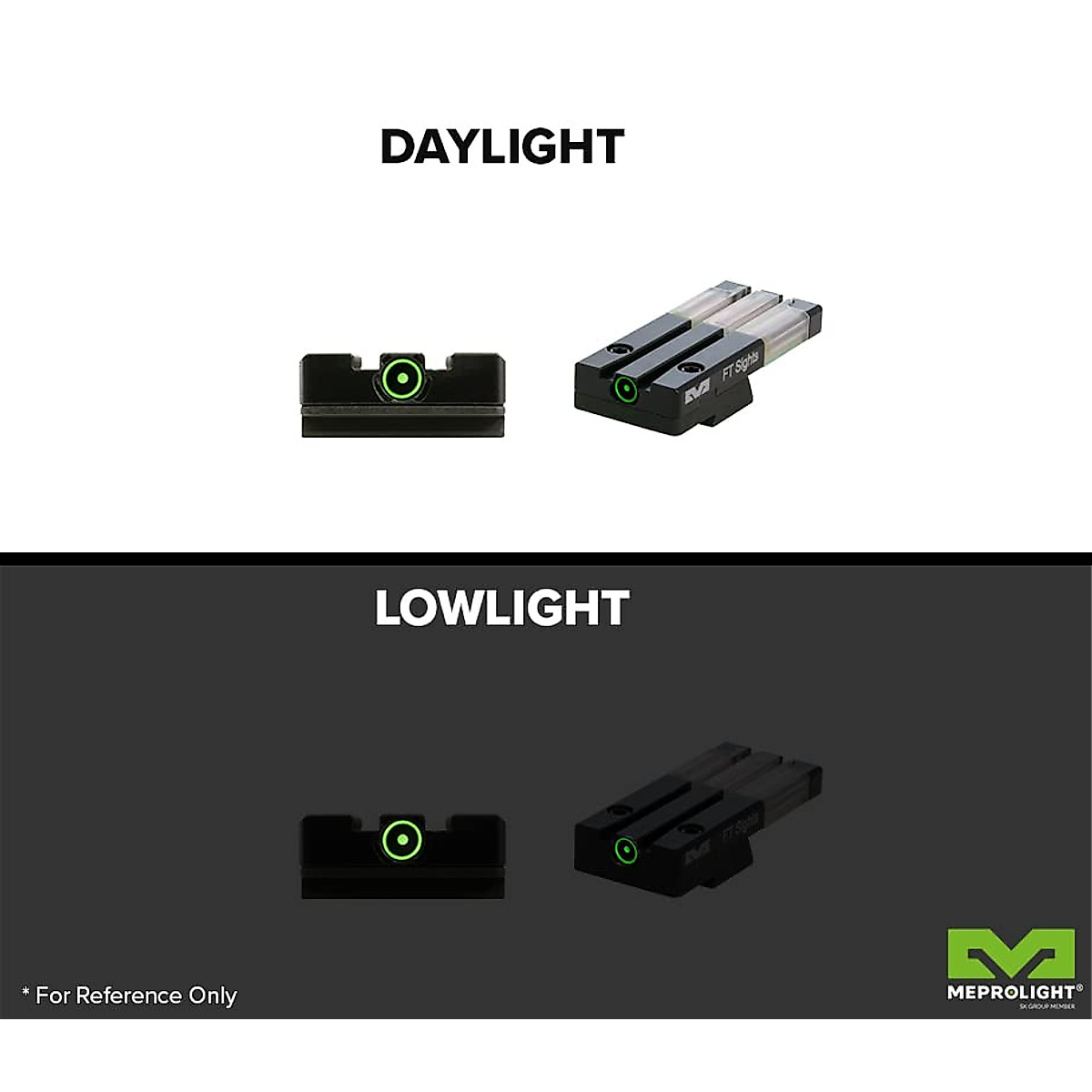 MEPRO FT Bullseye Rear, Fiber Optic and tritium Micro red dot Night Sight Compatible with IWI Masada 9,Green