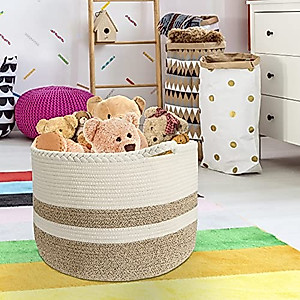 Nicunom Extra Large Cotton Rope Basket 20" x 20"x 13", Kids Playroom Storage Organizer, Living Room Blanket Storage with Handle, Woven Nursery Laundry Basket for Clothes, Blanket, Towels, Toys