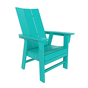 WO Outdoor Adirondack Dining Chair Round Table 5 PCS Set Retro Aesthetic Curveback for Outside Restaurant Dining, Resort, Hotel, Home, Balcony, Terrace, Lawn, Pool, Deck, Garden (Turquoise)