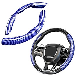 Universal Fit Carbon Fiber Steering Wheel Cover, BenLoc Hard Car Steering Wheel Cover Protector, Segmented Non-Slip Carbon Fiber Car Wheel Cover Blue