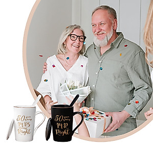 YHRJWN - 50th Wedding Gifts, 50 Years of Being Mr & Mrs Always Right Mug Set, Wedding Gifts Ideas for Parents Couple, 14 Oz with Lids and Gift Box