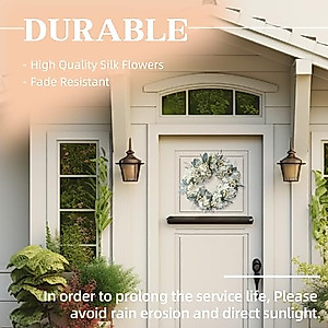 Hometrance 18-20 Inch Cream Hydrangea Front Door Wreath, Summer Fall Wreath with Ivy, Eucalyptus & Hydrangea Leaves, Farmhouse Wreath All Seasons Year Round, Flower Wreath for Wedding Home Decoration