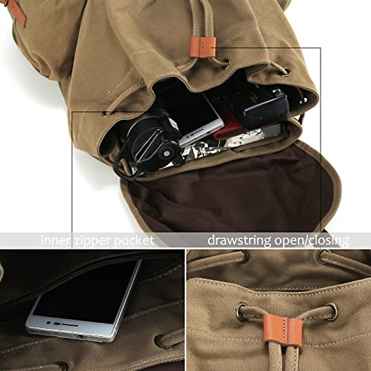 WINTMING Vintage Canvas Backpack Women Men Travel Rucksack Casual Laptop Backpack (Khaki)