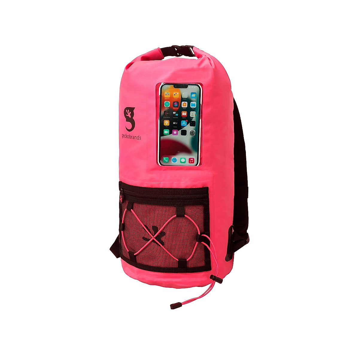 geckobrands Hydroner 20L Waterproof Dry Bag Backpack, Neon Pink - Lightweight Travel Bag with Clear Phone Pouch