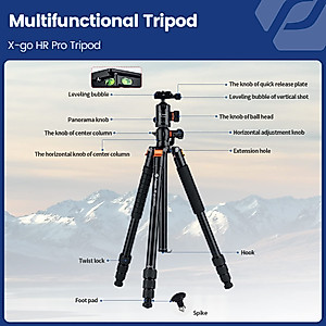 Fotopro 68 inch Camera Tripod Horizontal 360 Tripod Portable Monopod with Ball Head 16KG Load Capacity Quick Release Plate, for Travel and Work