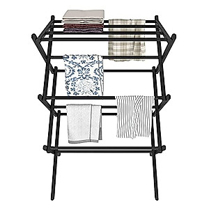 FKUO Household Indoor Folding Clothes Drying Rack, Dry Laundry and Hang Clothes,Towel Rack (Black)
