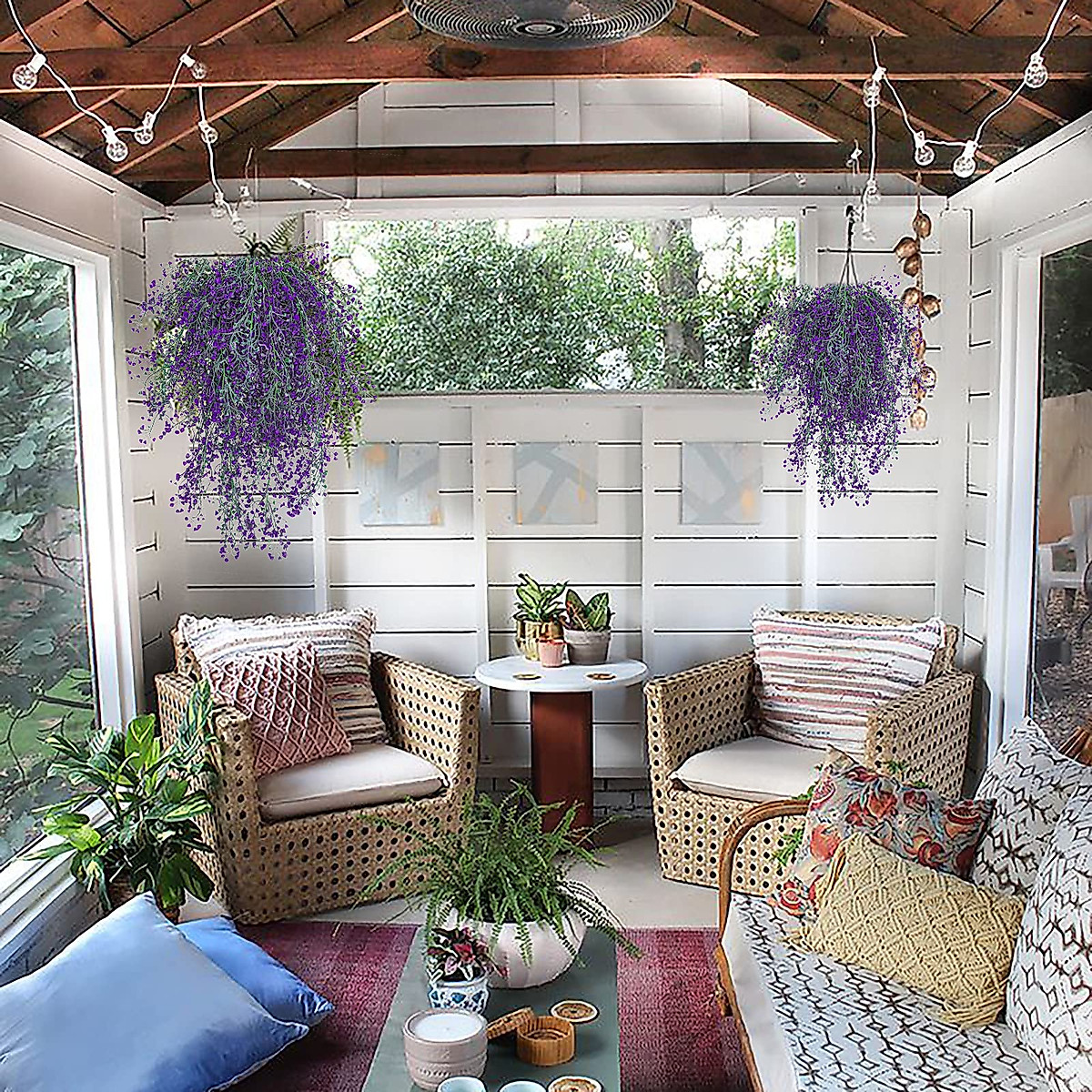 Uieke Pack of 4 Artificial Hanging Plants 2.7FT Artificial Ivy Leaf Plants Vine Hanging Garland Fake Vines Plastic Fake Plants Home Room Kitchen Outdoor Garden Office Wedding Wall Decor Purple