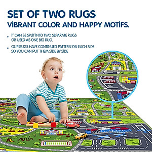 Booooom Jackson Pack 2 Train Car Rugs for Toy Cars,Car Mat,Road Rug,Kids Car Carpet Playmat Rug,Kids Car Rug Play Mat,Fun Car Play Area Rug,Non Slip Kids Car Play Rug for Playroom Bedroom