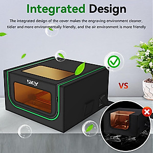 Updated Integrated Laser Engraver Enclosure with LED Light, Ventilation Kit, Cover Tent Fits for Most Laser Cutter, Insulates Against Smoke, Odor and Noise, Eye Protection, 720x720x400mm