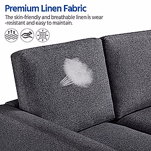 Yaheetech Contemporary Sofa 78.5’’ W 3-Seater Sofa Couch with Tufted Back Cushion Linen Fabric Upholstered Loveseat for Living Room Bedroom Gray